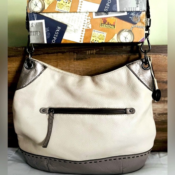 The Sak | Bags | The Sak Leather Shoulder Bag Cream Metallic Corners ...
